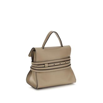 Moschino Goatskin with Removable Wrap Belt Top Handle Bag - Beige