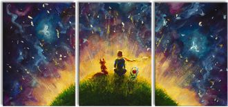 Pixxprint Ölgemälde Der kleine Prinz, XXL Leinwandbild in Übergröße 210x100cm Gesamtmaß 3 teilig, Wandbild, Kunstdruck