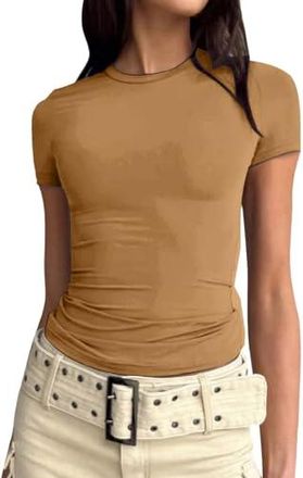 Generic T-shirts pour femme, haut d&eacute;t&eacute; &agrave; manches courtes, coupe ample, d&eacute;contract&eacute;, t-shirt d&eacute;t&eacute;, haut pour femme, adolescente, haut, marron, S