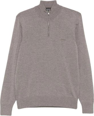 HUGO BOSS Pullover mit hohem Kragen und Viertelrei&szlig;verschluss - - Sweatshirts & Hoodies - Herren - Braun - XL