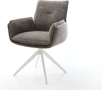 DELIFE Drehstuhl Nela-Flex Boucl&eacute; Soft Schlamm Kreuzgestell breit Wei&szlig; 360&deg; drehbar Wippfunktion, Esszimmerst&uuml;hle