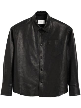 Ami surchemise en cuir &agrave; logo emboss&eacute; - Noir