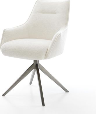 DELIFE Drehstuhl Alja-Flex mit Armlehnen Bouclé Soft Beige Kreuzgestell breit Graphit 360° drehbar Wippfunktion Taschenfederkern, Esszimmerstühle