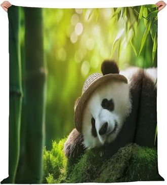 Generic 130 x 150 cm Couverture Plaid Polaire Nature Animaux Pandas Plantes Couverture De Flanelle Imprimée Motif, Vert Noir Plaid pour Chaise Lit Sofa Canapé