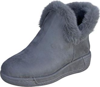 Generic Bottes dhiver chaudes avec doublure en fourrure pelucheuse - Talon plat et bout rond - Chaussures d&eacute;contract&eacute;es en daim doux - Loisirs et confortables