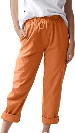 Generic Pantalon en Lin Ample Femme Fluide Large Elegant Pantalon Droit pour Femme Taille &Eacute;lastique D&eacute;contract&eacute; avec Poches Pantacourt Fluide Ample V&ecirc;tements 
