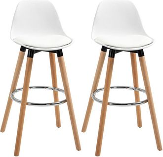 HOMCOM Homcom - Tabourets de bar style scandinave - lot de 2 tabourets de bar avec repose-pieds - piètement bois de hêtre assise pu blanc