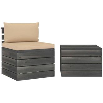 vidaXL Salon palette de jardin 2 pcs avec coussins Bois de pin massif Vidaxl