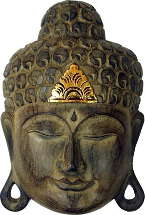 Guru Shop Geschnitzte Buddha Maske mit Goldverzierung, Wandschmuck, Ethno Wanddekoration aus Balsaholz, Braun, Size:25 cm