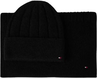 Tommy Hilfiger Coffret Cadeau Femme Flag Fluffy &Eacute;charpe et Bonnet, Noir (Black), Taille Unique