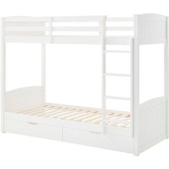 Vente-Unique Lits superpos&eacute;s 2 x 90 x 200 cm - 2 tiroirs - Pin et MDF - Blanc - LIMODARA