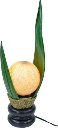 Guru Shop Palmenblatt Tischlampe/Tischleuchte, in Bali Handgemacht aus Naturmaterial, Palmholz - Modell Palmera 12 Gr&uuml;n, 52x15x15 cm