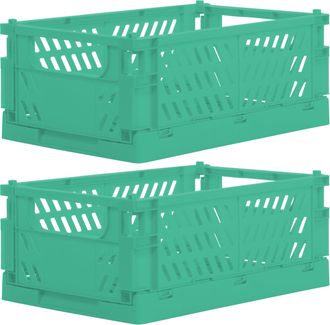 Brandsseller 2er Faltbare Klappbox 25x16,5x10 cm stabiler Einkaufskorb stapelbarer Transportkorb Aufbewahrungskiste Set - Mint