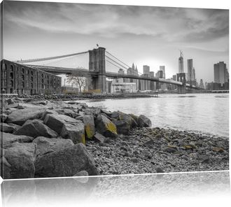 Pixxprint schöne Brooklyn Bridge B&W, Größe: 120x80cm, Leinwandbild, fertig gespannt, Wandbild, Dekoration, Kunstdruck, kein Poster