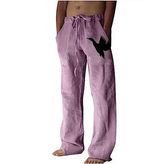 Generic Pantalon de loisirs long en lin pour homme : pantalon de plage avec imprim&eacute; pantalon d&eacute;t&eacute; respirant &agrave; enfiler avec taille &eacute;lastique pantalon dext&eacute;rieu