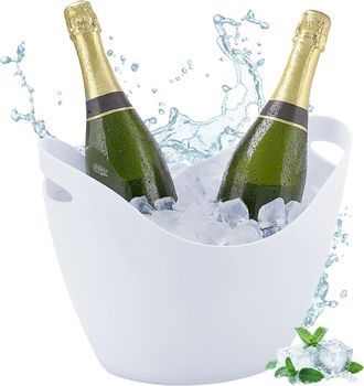 Relaxdays Sektkühler, Flaschenkühler, 8 Liter Volumen, Getränke kühlen, Vorratsbehälter HxBxT: 25,5 x 35 x 25,5 cm, weiß