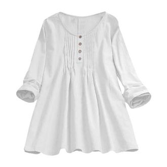 Generic Hauts en coton et lin pour femmes, chemises d&eacute;t&eacute; boutonn&eacute;es grande taille, style d&eacute;contract&eacute;, r&eacute;tro, tunique ample, v&ecirc;tements tendance 2026, blanc, 4X