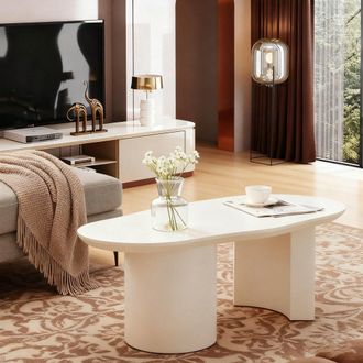 Generic Stabiler und langlebiger 100 cm Langer Couchtisch in Weiß, mit unregelmäßiger und elegant geschwungener Tischplatte aus hochwertigem MDF und lackierte