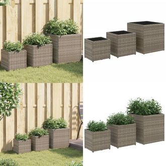 vidaXL Jardini&egrave;res dext&eacute;rieur 3 pcs gris r&eacute;sine tress&eacute;e - Jardiniere Exterieure - Pot De Fleurs Ext&eacute;rieur - Decoration Jardin - Resin Tress&eacute;e - Bac A
