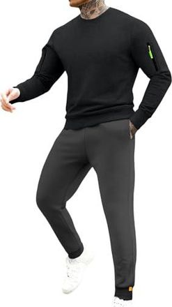 Generic Survêtement athlétique 2 pièces pour homme avec manches longues et col rond et pantalon de jogging en coton mélangé avec poches, Gris foncé., 3XL