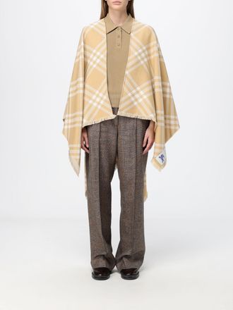 Burberry Cape en m&eacute;lange de laine et cachemire &agrave; motif Check avec franges