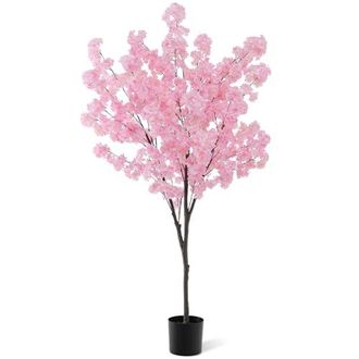 Giantex Plante Artificielle Int&eacute;rieur, Fausse Plante Cerisier Rose 190 CM en Pot avec Ciment, Branches Ajustables, Fleurs R&eacute;ins&eacute;r&eacute;es, D&eacute;cor Int&eacute;rieur Ext&eacute;rieu