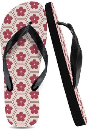 Generic Tongs unisexes pour femme, chaussures de douche, sandales d&eacute;t&eacute;, pantoufles de bain, cadeaux danniversaire pour maman, Fleurs Hexagonales Bordeaux Beig