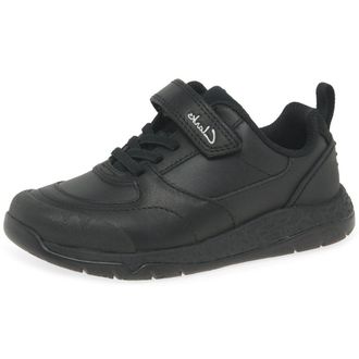 Clarks Unisex SteggyStride K Shoes, Black Leather, 34 EU