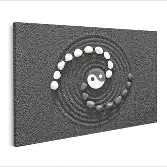Islandburner Bild auf Leinwand Yin Yang Steine im schwarzen Sand Zen Kunst Bilder Wandbilder Poster