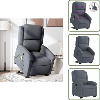 vidaXL Massagesessel mit Aufstehhilfe Dunkelgrau Samt - Massage Sessel - Elektrischer Lift - Samt Sessel - Fernsehsessel - Bequeme Sessel