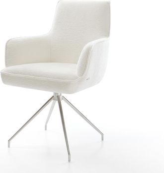 DELIFE Esszimmerstuhl Heira-Flex mit Armlehnen Boucl&eacute; Soft Beige Kreuzgestell konisch Edelstahl Taschenfederkern, Esszimmerst&uuml;hle