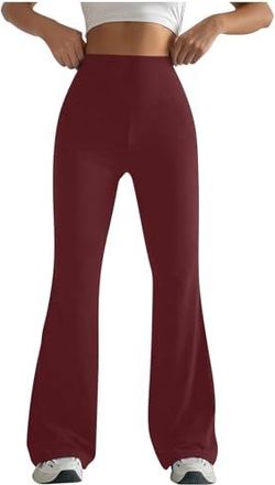 Generic 2025 Legging taille haute pour femme - Pantalon &eacute;vas&eacute; r&eacute;gulier et fixe - Pantalon de yoga actif &agrave; paillettes, Bordeaux, XXL