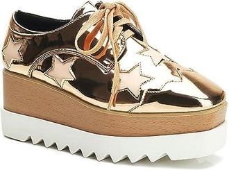 Tosoft Mode for Femmes en Cuir Verni Oxford Chaussures Bout Carré À Lacets Talons Hauts Plate-Forme Baskets Compensées Chaussures Plates Décontractées (Color