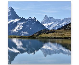 Paul Sinus Art Leinwandbilder | Bilder Leinwand 60x60cm Bergsee mit schneebedeckten Bergen - Schweiz