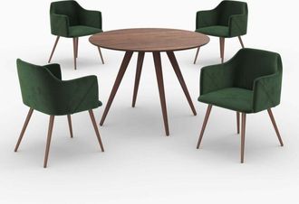 Rendez-Vous Déco Table et chaises 4 personnes en velours vert et bois - LIWA