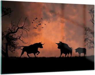 Arttor Wandbilder Dekoration Wohnzimmer Tier wütend Stier Bilder auf Glas 120x80cm Glasbild Schlafzimmer Küche Deko Wand Kunstdruck Art Groß XXL Wanddeko Bil