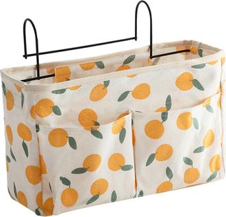 DOITOOL Multifunktionaler Baumwoll leinen Aufbewahrungskorb mit Zitronenmuster Stabiles Eisenrahmen Design Bett Schreibtischh&auml;ngend Fronttaschen Seitennetz f&uuml;