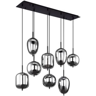 Globo Lighting Blacky Suspension Cluster avec abat-jour en verre noir, 8 ampoules E14