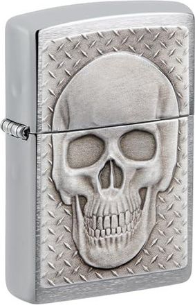 Zippo Sturmfeuerzeug - Skull with Brain Surprise, Brushed Chrome, Emblem - Nachfüllbar - Wiederverwendbar - Windfestes Design - Geschenkbox - Made in USA