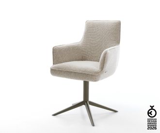 DELIFE Drehstuhl Heira-Flex mit Armlehnen Webstoff Soft Beige Fu&szlig;kreuz Effektfinish Titan 360&deg; drehbar Wippfunktion Taschenfederkern, Esszimmerst&uuml;hle