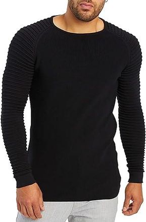 LEIF NELSON pour des Hommes Pullover Pull en Tricot Hoodie Basic col Rond Crew Neck Sweatshirt Manche Longue Sweater Feinstrick LN20729;,Noir,XX-Large