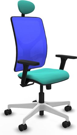 Piqueras y Crespo Moderner B&uuml;rostuhl mit 3D-Armlehnen, h&ouml;henverstellbarer Lendenwirbelst&uuml;tze und festem Kopfteil, ausgestattet mit 3 Positionen und Schneideschaum, Blau