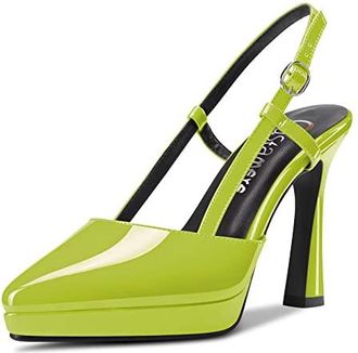 Castamere Femmes Haut High Aiguille Plate-Forme Talon Heel Pointu Bout Slingback Slip-on Escarpins Mariage Dress 10 CM Heels Vert Citron 41 EU