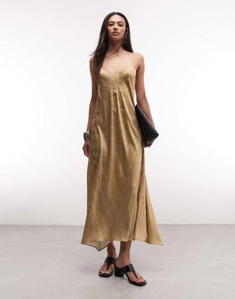 AllSaints Leona - Robe mi-longue avec imprim&eacute; animal &agrave; z&eacute;brures - Dor&eacute;