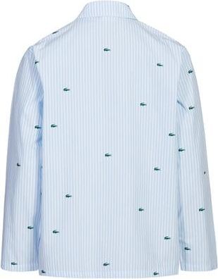 Lacoste Gestreiftes, bedrucktes Pyjama-Hemd aus Baumwolle in Blau