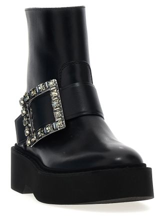 Roger Vivier Womens Black Calfskin Ankle Boots