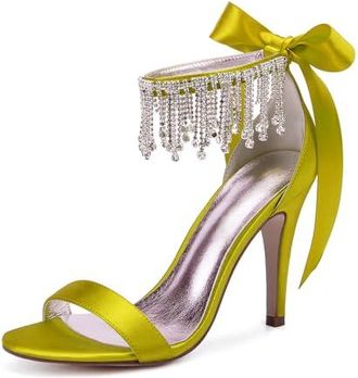 Generic Chaussures De Mariage Escarpins Femme Sandales Mariée Bride Cheville Dress Fête Aiguille Talon10.5CM,Jaune,42 EU