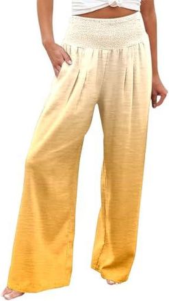 Generic Pantalon en coton et lin pour femme - Jambe large - Pantalon de plage d&eacute;t&eacute; confortable - Pantalon de yoga Palazzo - XIYU26093, jaune, 3XL