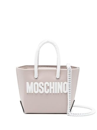 Moschino mini sac en cuir &agrave; logo - Tons neutres
