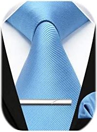 Hisdern Cravate de mariage et pochette de costume de couleur unie bleu ciel, ensemble de pinces à cravate classiques pour hommes - Plusieurs couleurs